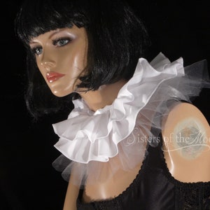 White Clown Neck Collar Neck Ruff Ruffle It Cosplay Ribbon Tie on Three ...