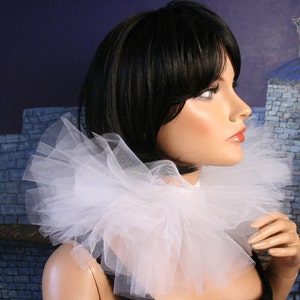 Three Layer Tulle Collar Neck Cuff Clown Jester Ruffle Ruff Pure White ...