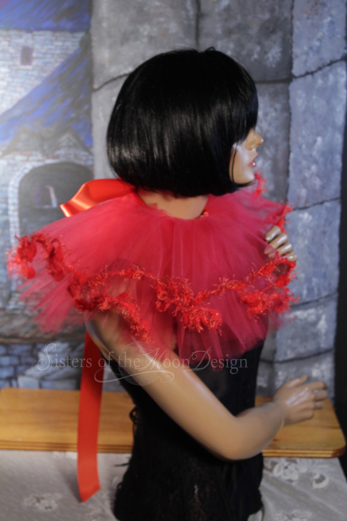 Large Red Tulle Neck collar cuff ruffle clown jester ruff | Etsy