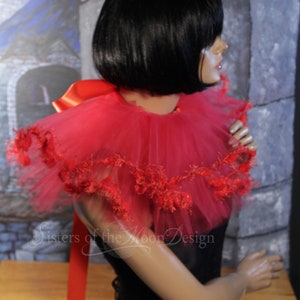 Large Red Tulle Neck Collar Cuff Ruffle Clown Jester Ruff Trimmed ...