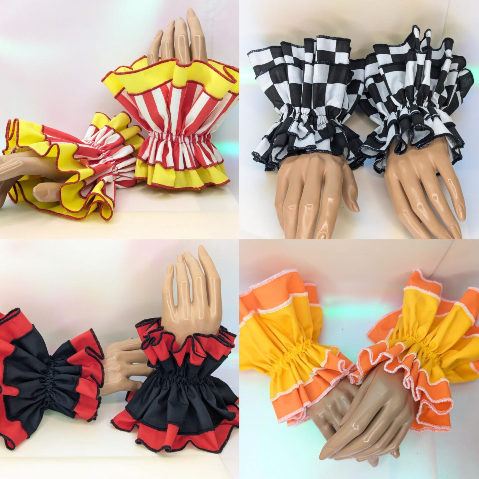 Custom Color Clown Ruffle Wrist Cuffs Set Wristlets Anklets Clowncore ...