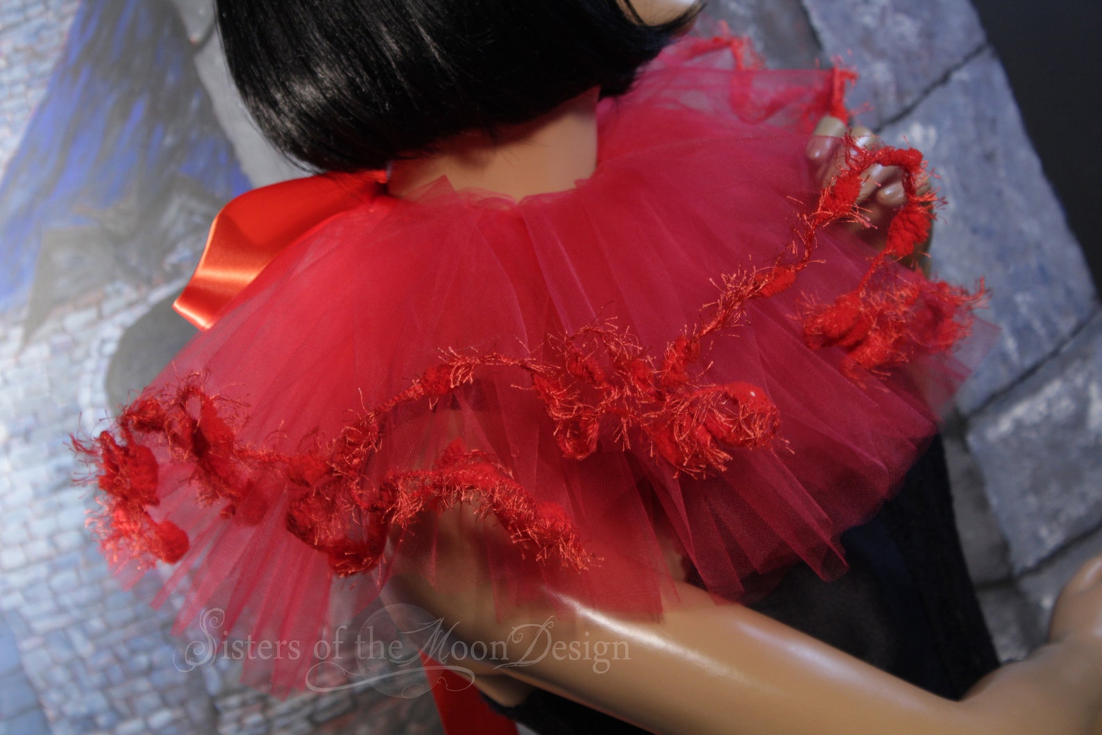 Tulle Neck collar cuff ruffle red wide clown jester ruff | Etsy