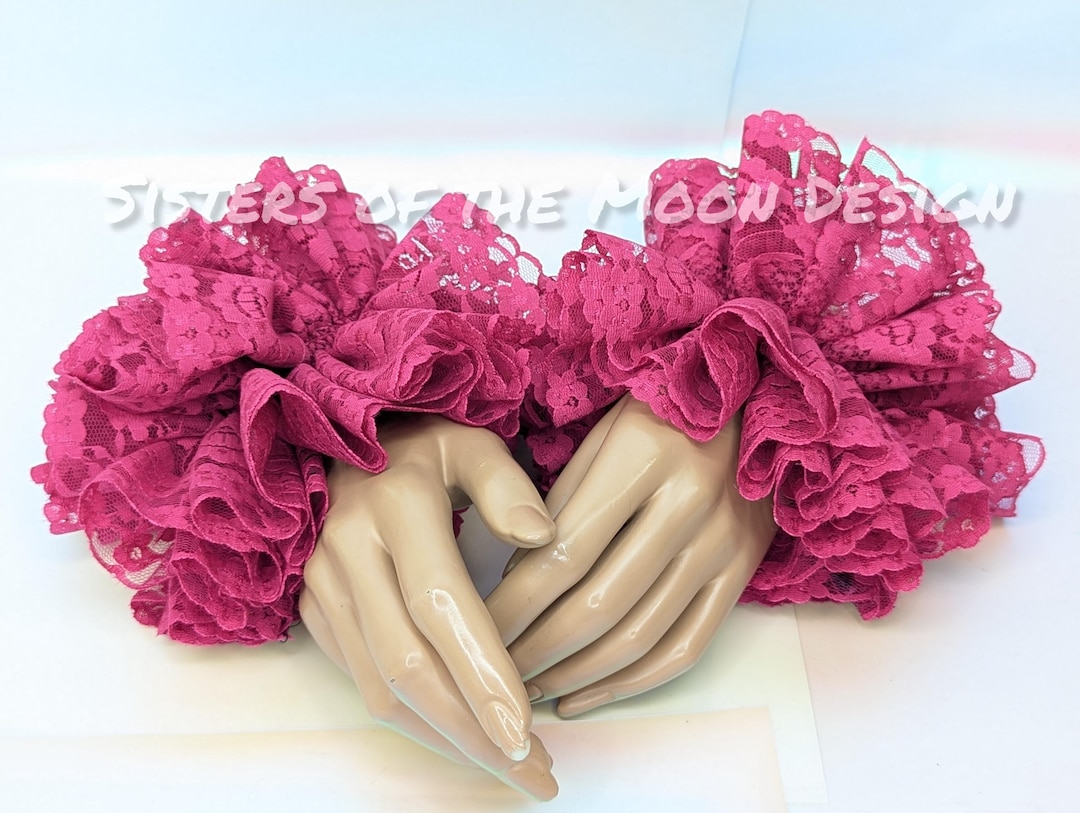 Fuchsia Lace Clown Wrist Cuffs Set Ruffle Wristlets Frilly Anklets ...
