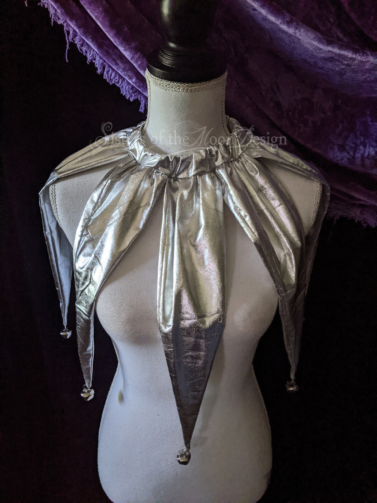 Silver Jester Collar Pointed Jingle Bell Clown Neck Piece Elastic Neck ...