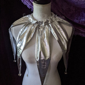 Silver Jester Collar Pointed Jingle Bell Clown Neck Piece Elastic Neck ...