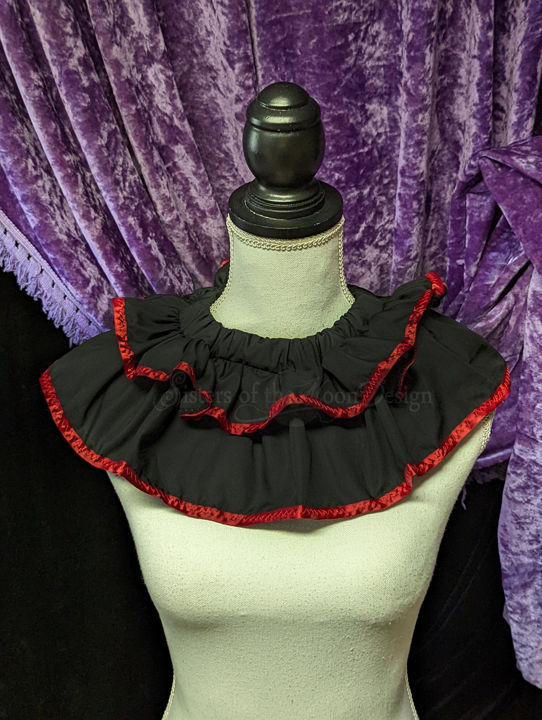 Black & Red Trim Clown Collar Harlequin Neck Ruff Ruffle Two Tone ...