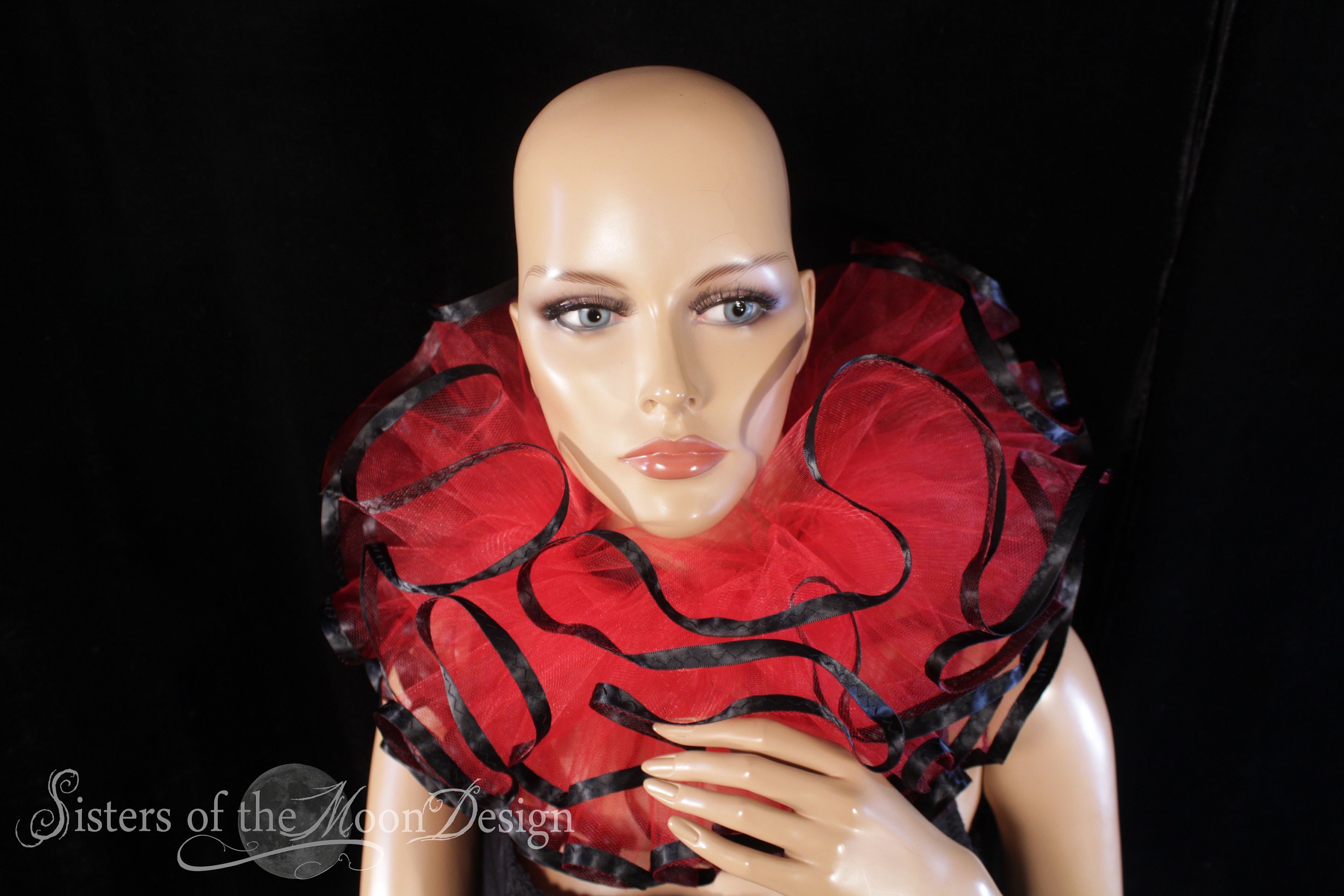 Red Black Tulle Neck collar neck cuff Clown Collar ribbon | Etsy