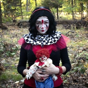 Checkered Clown Neck Collar Three Layer Ruff Red Black White Neck Cuff ...