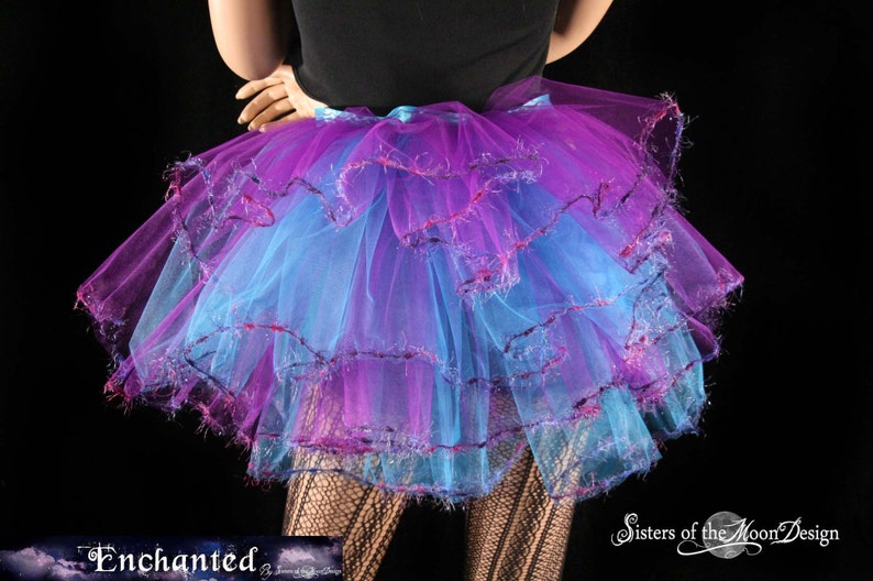 Fairy Trimmed Tulle Bustle Belt Layered Blue Purple Ribbon Tie on Dance ...