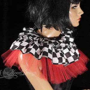 Checkered Clown Neck Collar Three Layer Ruff Red Black White Neck Cuff ...