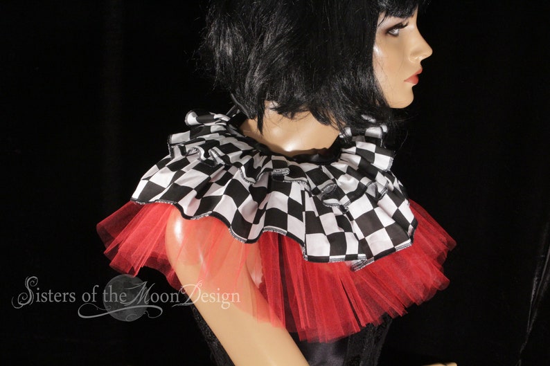 Checkered Clown Neck Collar Three Layer Ruff Red Black White | Etsy