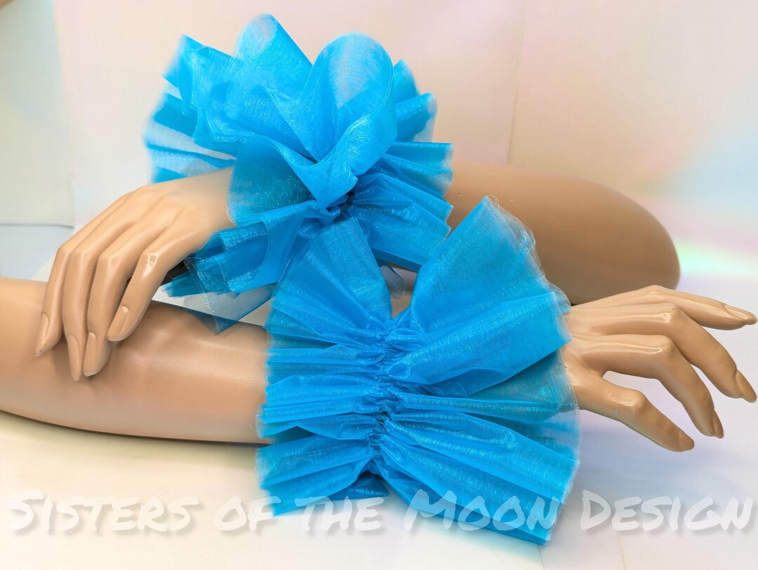 Turquoise Organza Ruffled Clown Wrist Cuffs Band Wristlets Clowncore ...