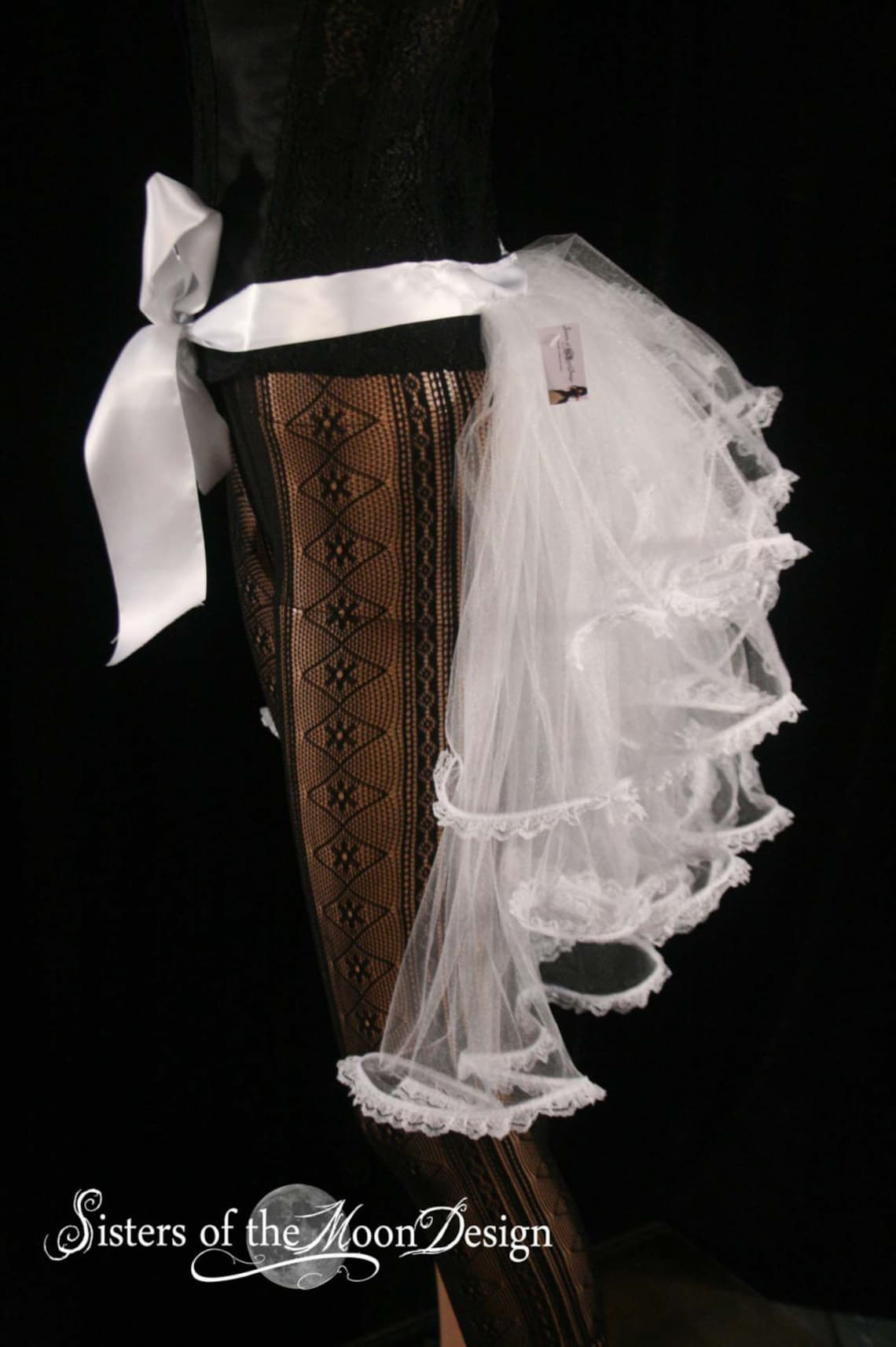 Bridal White Tulle Bustle Layered Ribbon Tie on Lace Trimmed - Etsy