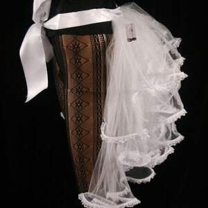 Bridal White Tulle Bustle Layered Ribbon Tie on Lace Trimmed Burlesque ...