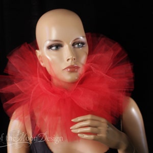 Red Neck Collar Three Layer Tulle Ruff Cuff Clown Jester Ruffle Goth ...