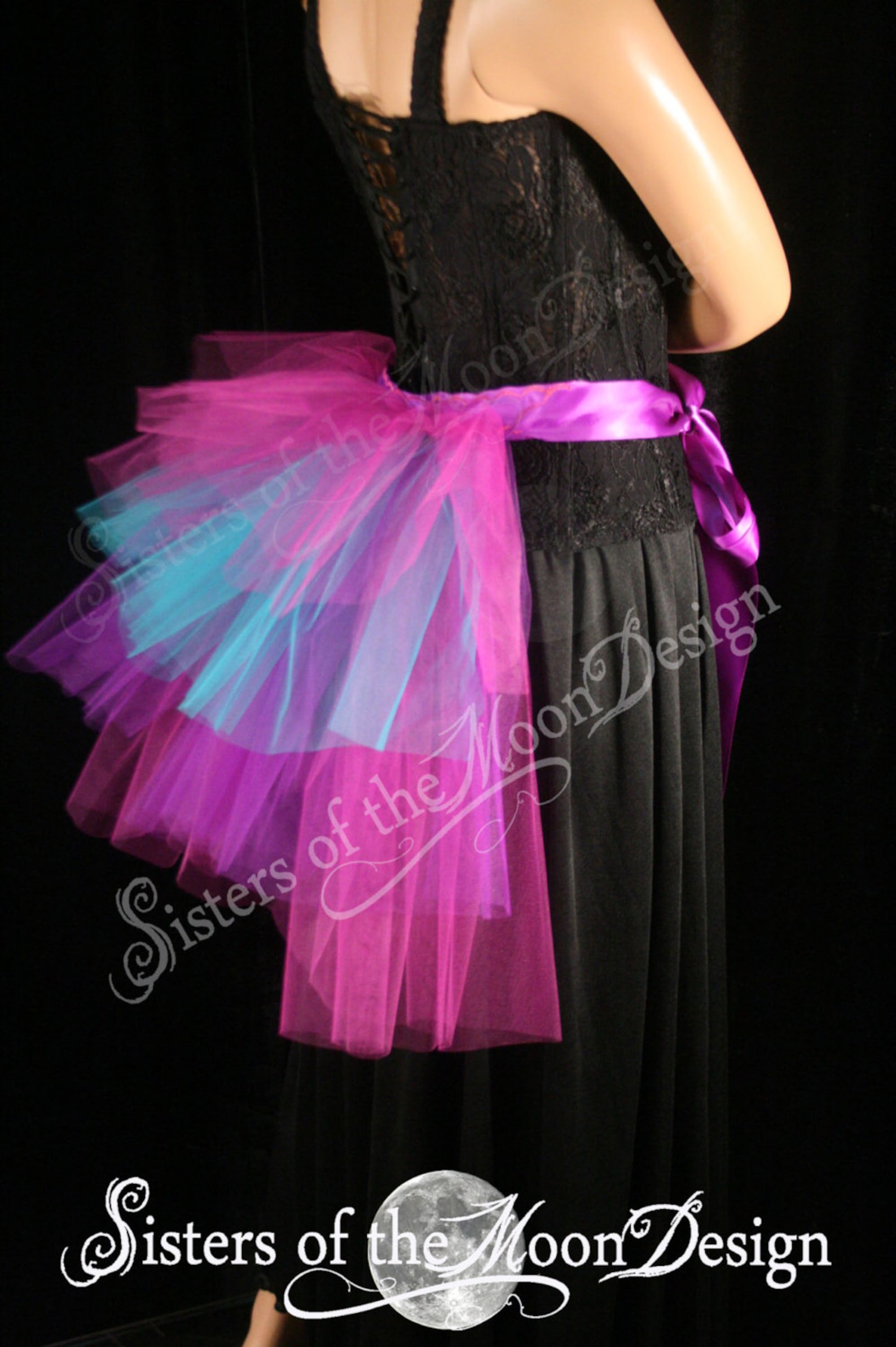 Ribbon Tie on Tulle Bustle Belt Layered Pink Blue Purple Dance ...