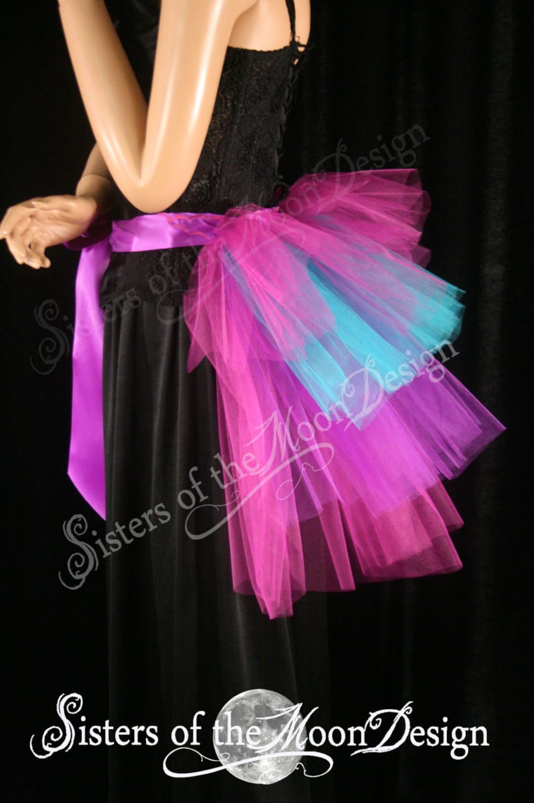 Ribbon Tie on Tulle Bustle Belt Layered Pink Blue Purple Dance ...
