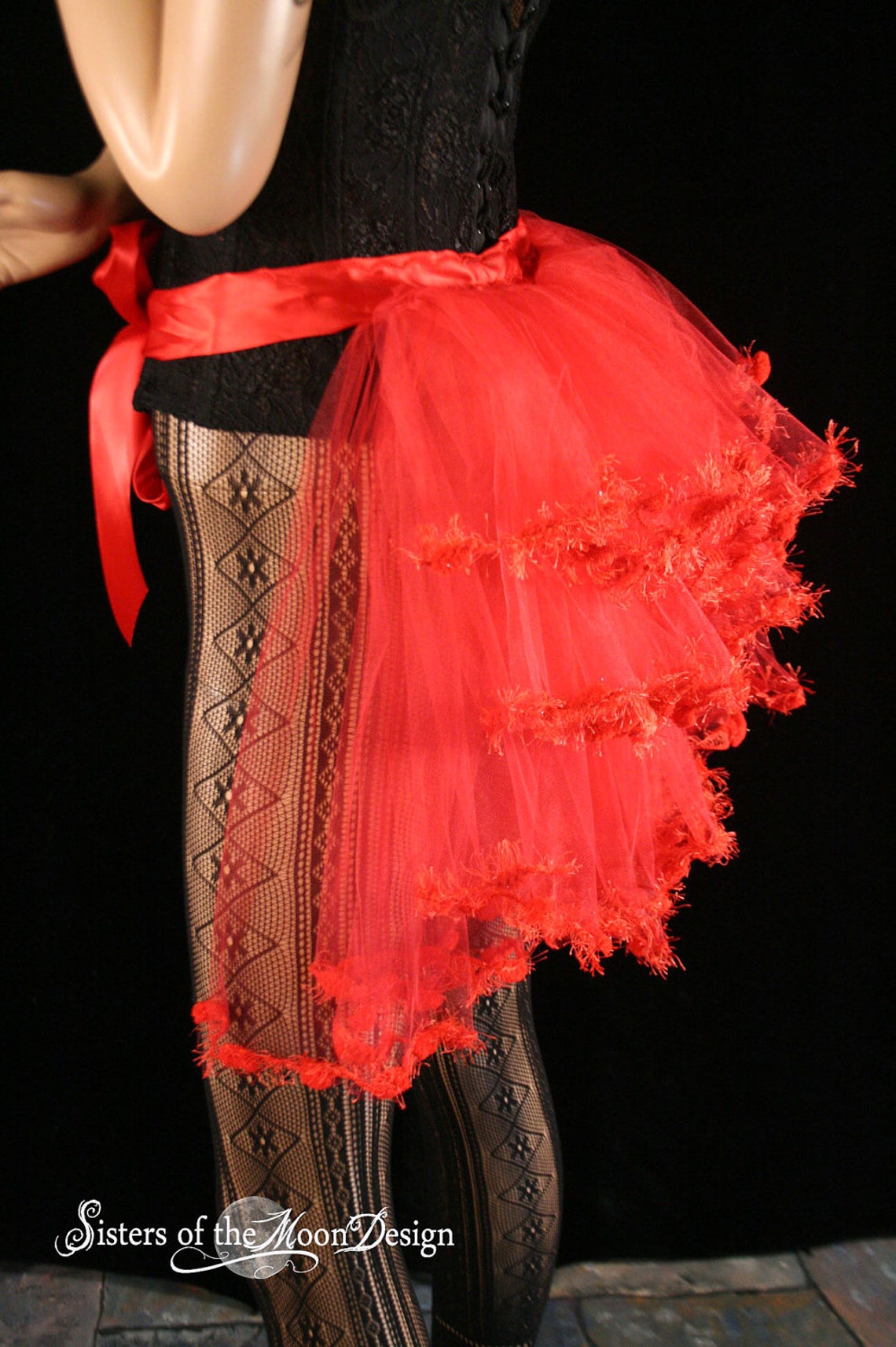 Red Trimmed Bustle Belt Ribbon Tie on Burlesque Boudoir | Etsy