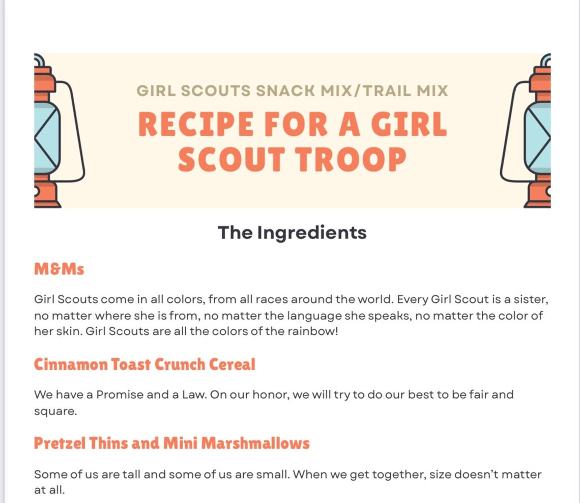 Girl Scouts Trail Mix Recipe for a Girl Scout Troop Snack Printable - Etsy
