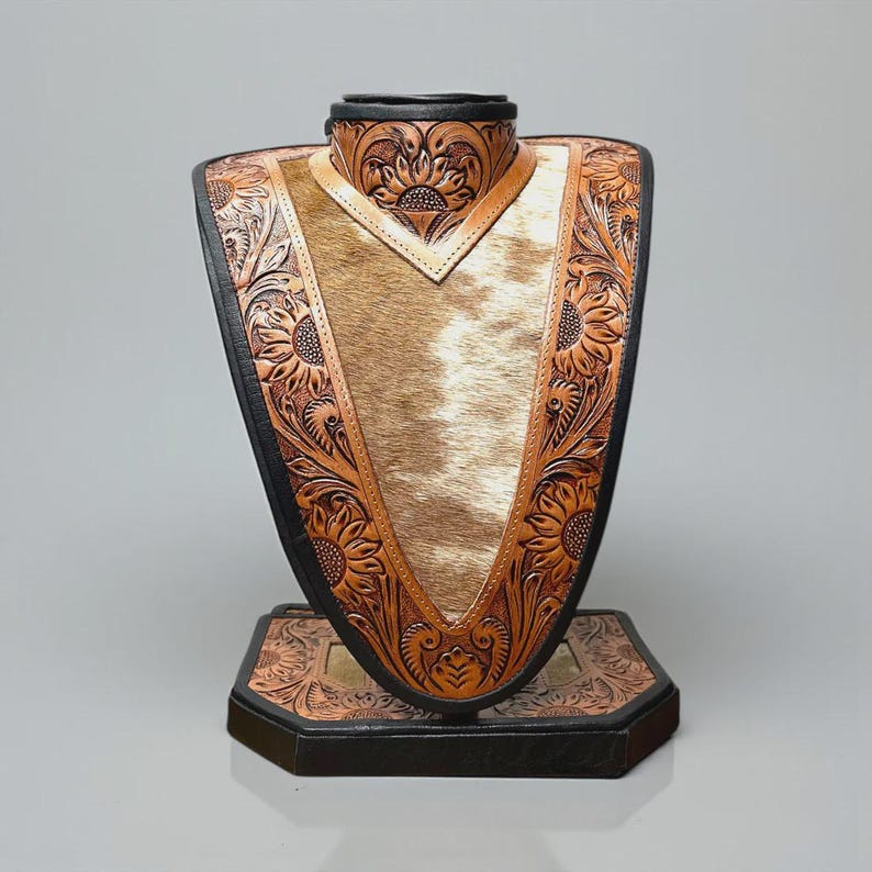 Exquisite Tooled Leather Necklace Display - Premium Leather Jewelry ...