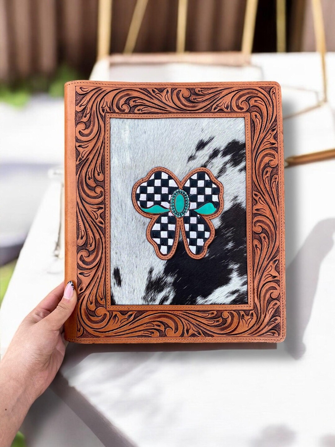 Cowhide Bow Tooled Leather Planner - Western Style - Etsy
