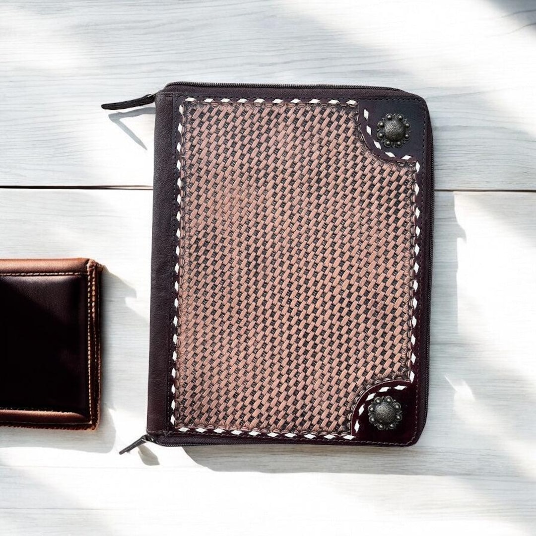 Basketweave Tooled Leather Folder - Classic Design - Etsy