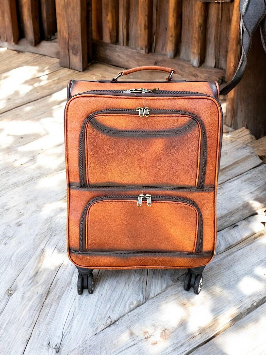 Medium Burn Leather Rolling Suitcase Carry Luggage - Etsy