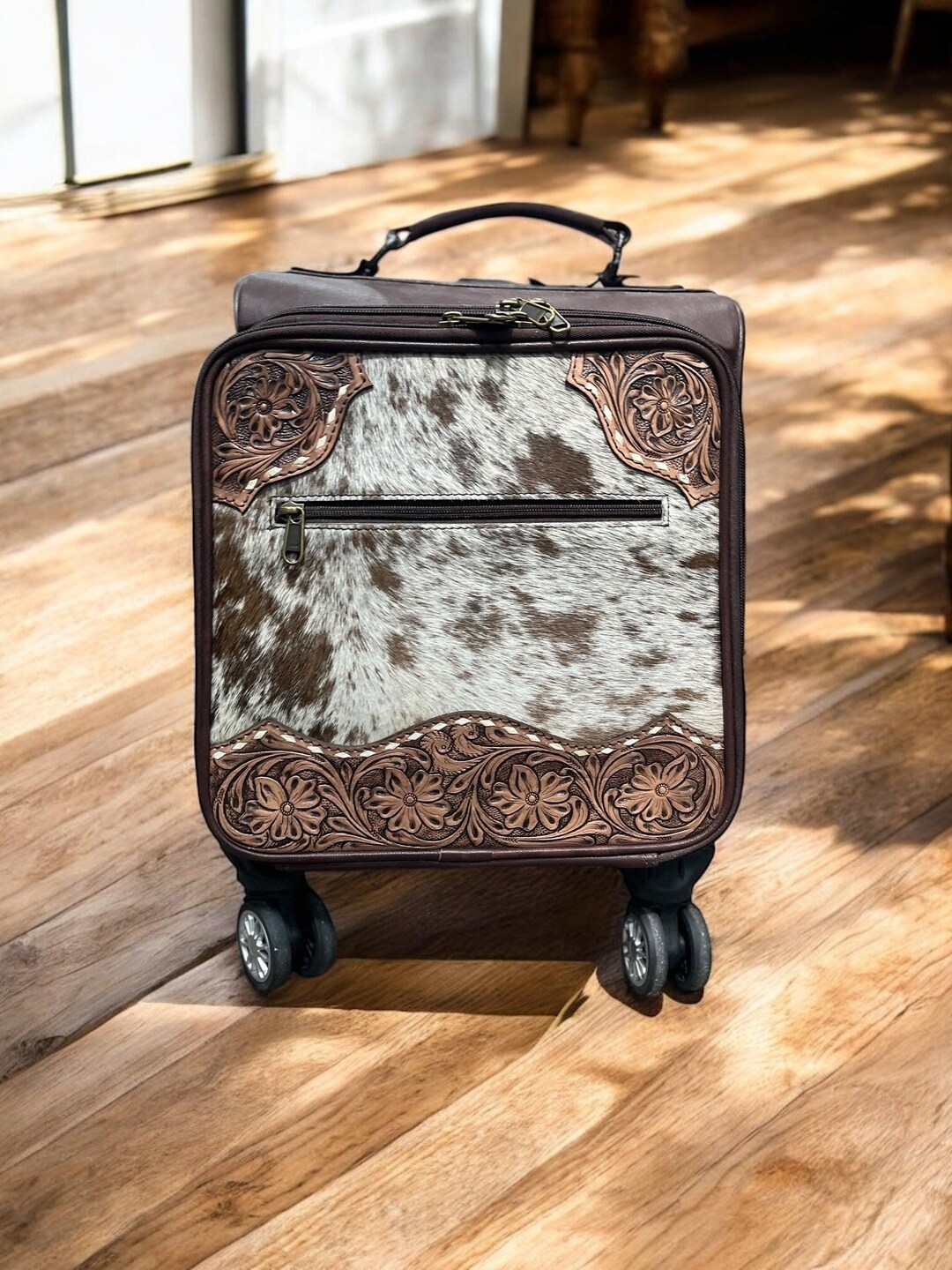 Small Cowhide & Tooled Leather Rolling Suitcase - Etsy