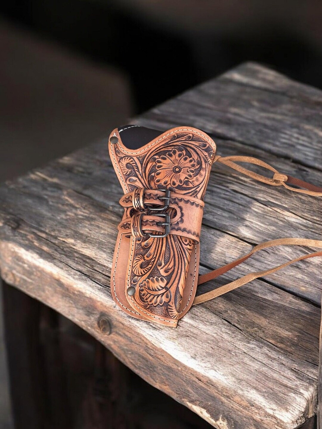 Leather Side Carry Case - Hand-tooled Design - Etsy