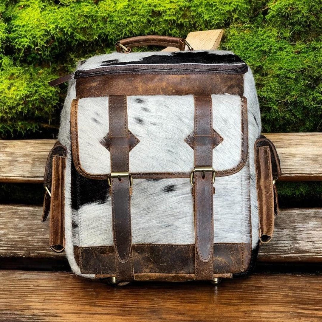 Cowhide Rustic Leather Backpack - Authentic Western-style Bag - Etsy