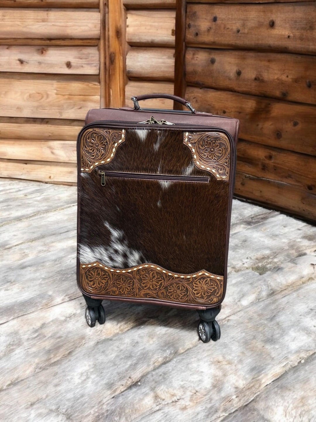 Medium Cowhide & Tooled Leather Rolling Suitcase - Etsy