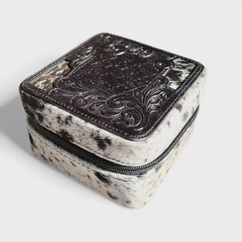 Black Tooled Leather Cowhide Jewelry Box - Handcrafted Western Style - Etsy