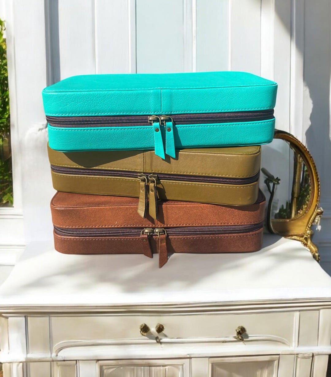 Turquoise Leather Jewelry Storage Box - Etsy