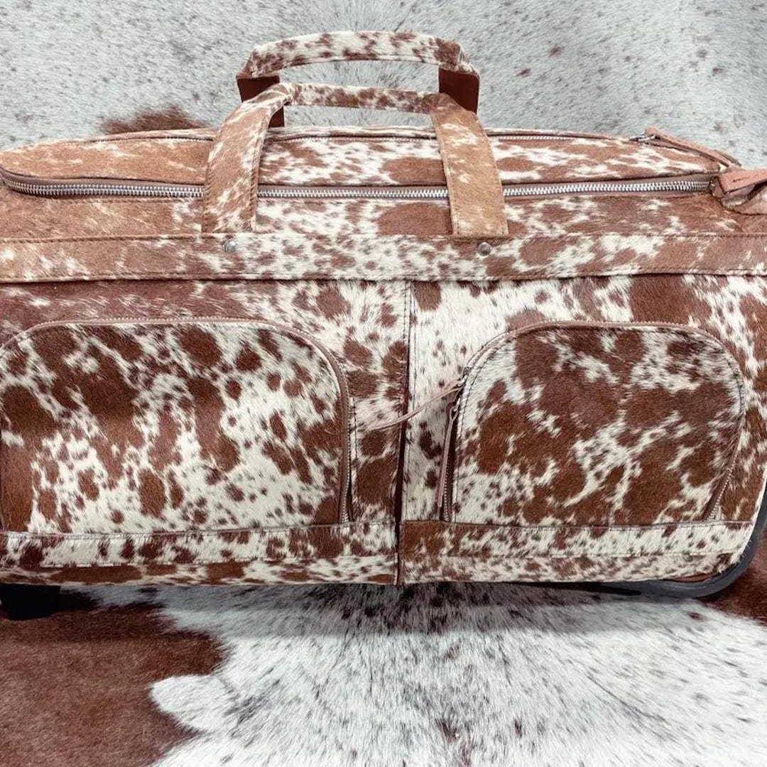 Unique Cowhide Leather Rolling Luggage With Duffle Style - Etsy