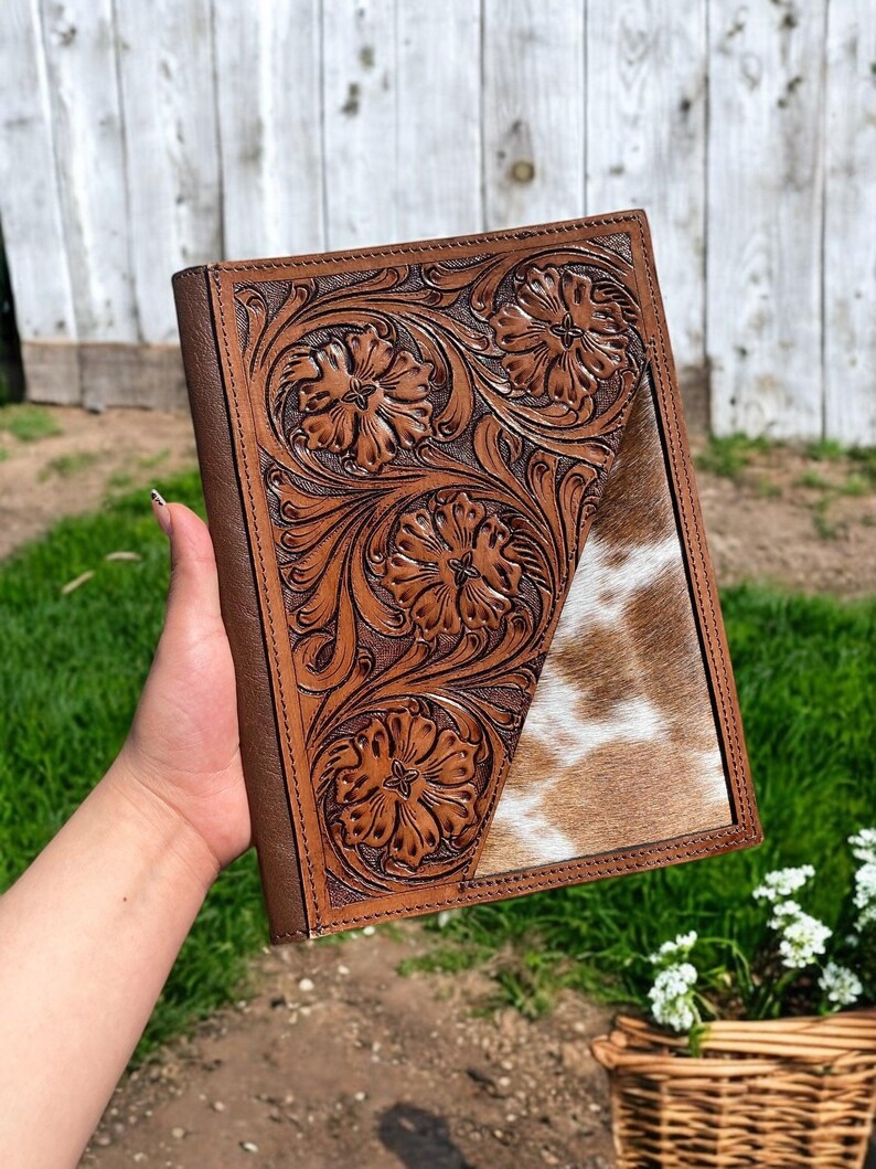 Cowhide Leather Book Cover With Tooled Design - Etsy