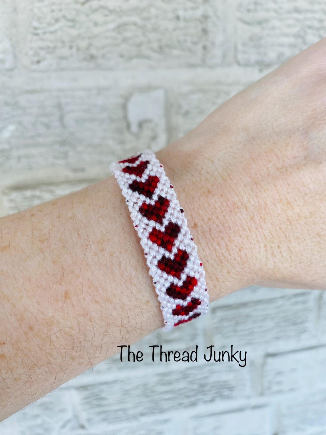 Variegated Red Hearts on White Hand Knotted Friendship Bracelet-ready ...