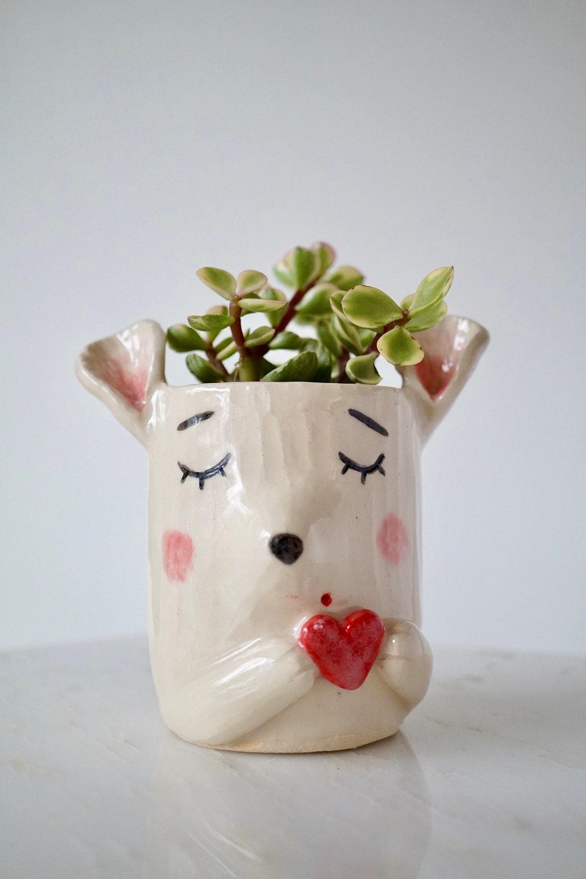 Mini Planter ,pottery Mouse With Heart - Etsy