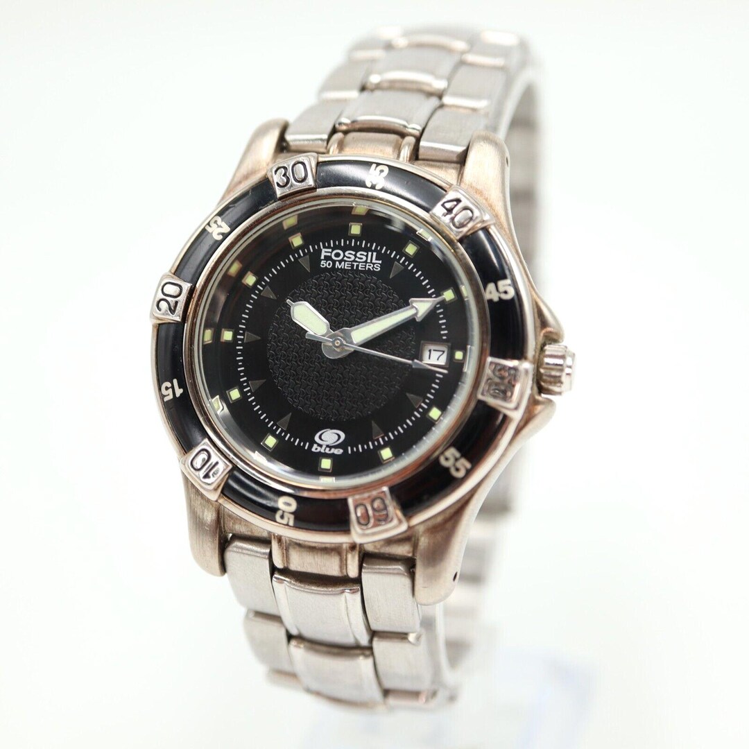 Fossil Blue Mens Diver Watch 38mm Black Date Dial Stainless Steel ...