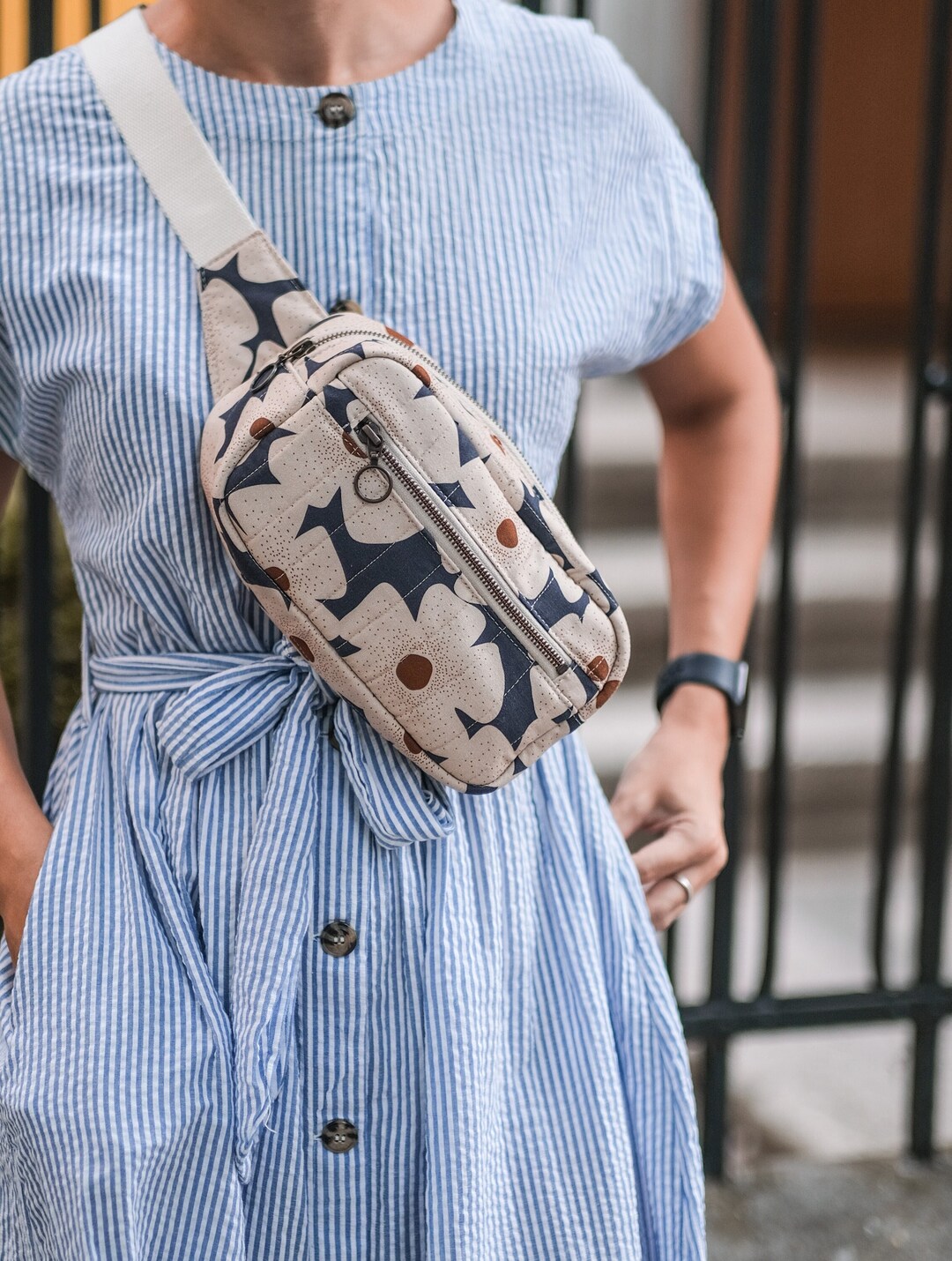 Quilted Fanny Pack With Floral Design, Small Cotton Canvas Crossbody ...