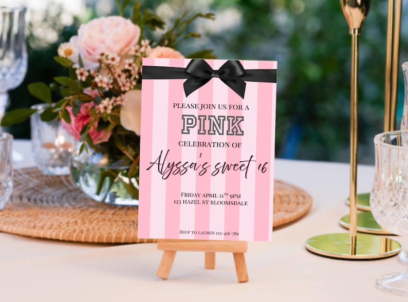 Victoria's Secret Inspired Invitation, Pink Stripes Party (digital ...
