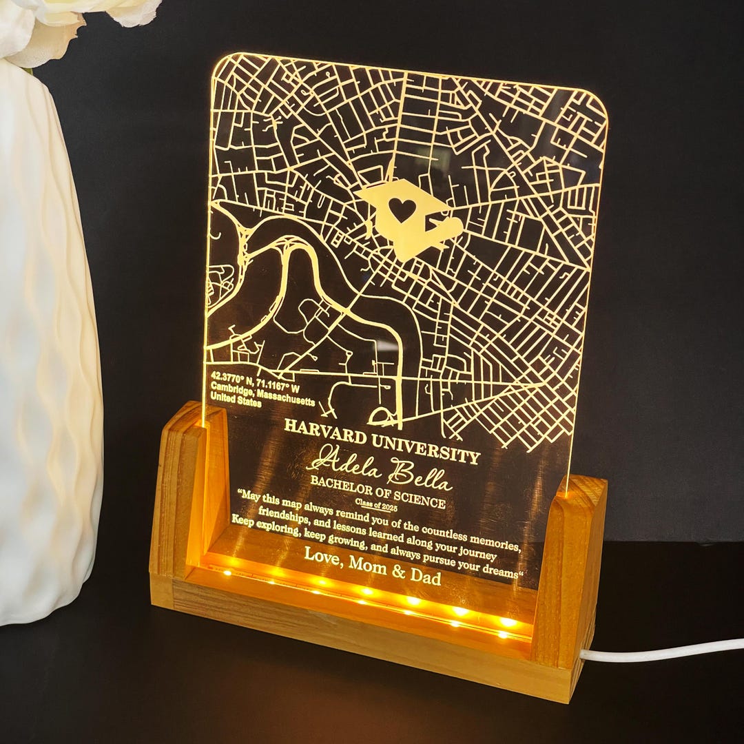 Personalized Campus Map Night Light, Custom College Map LED Night Lamp ...