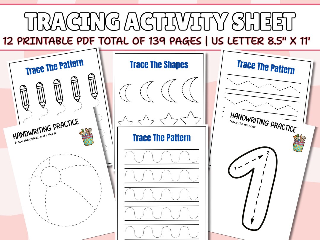 139 Preschool Line Tracing Worksheets Bundle, Printable Line Trace Page ...