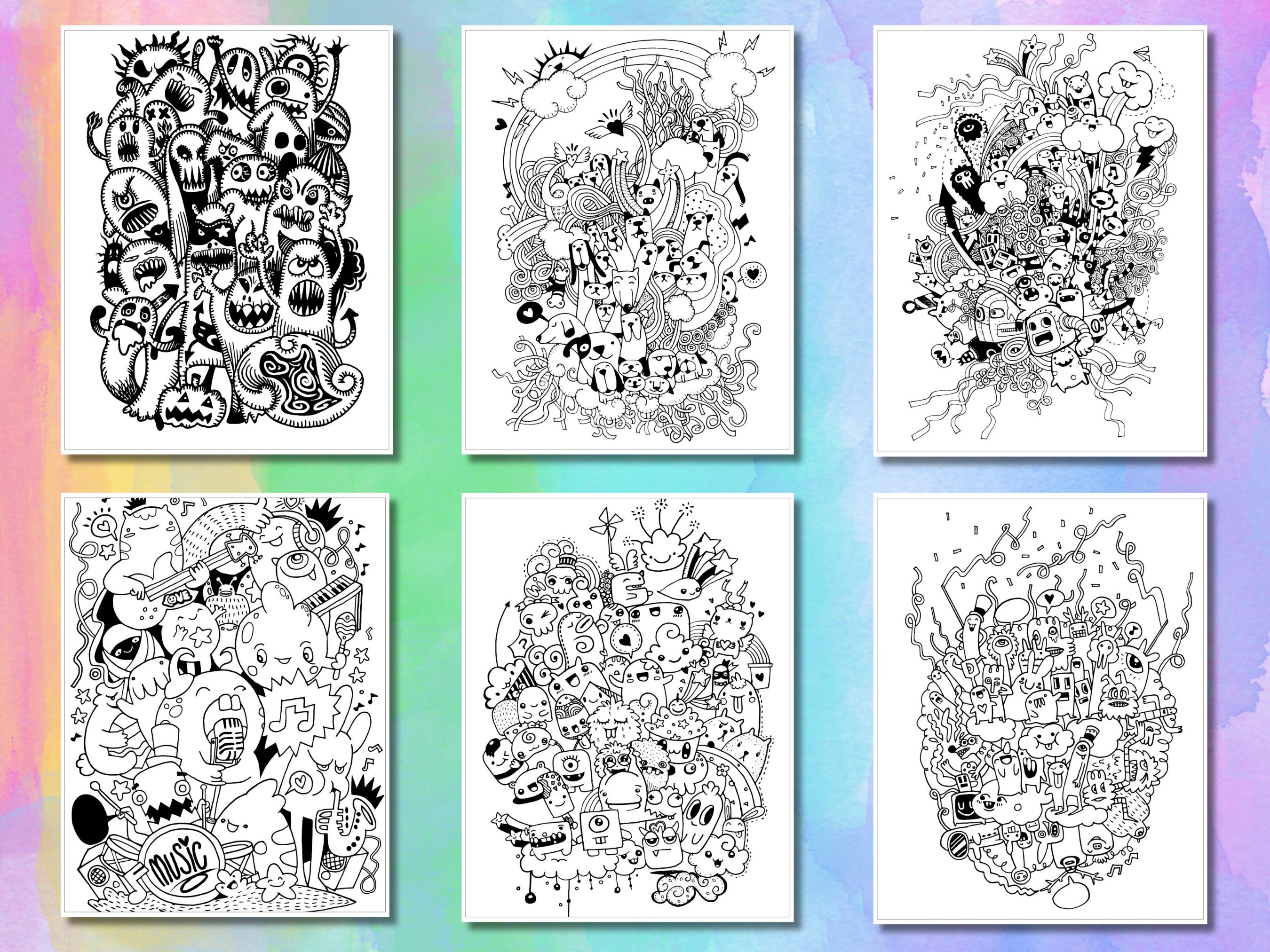 Printable Doodle Coloring Pages, Cute Monster Doodle Coloring Pages ...