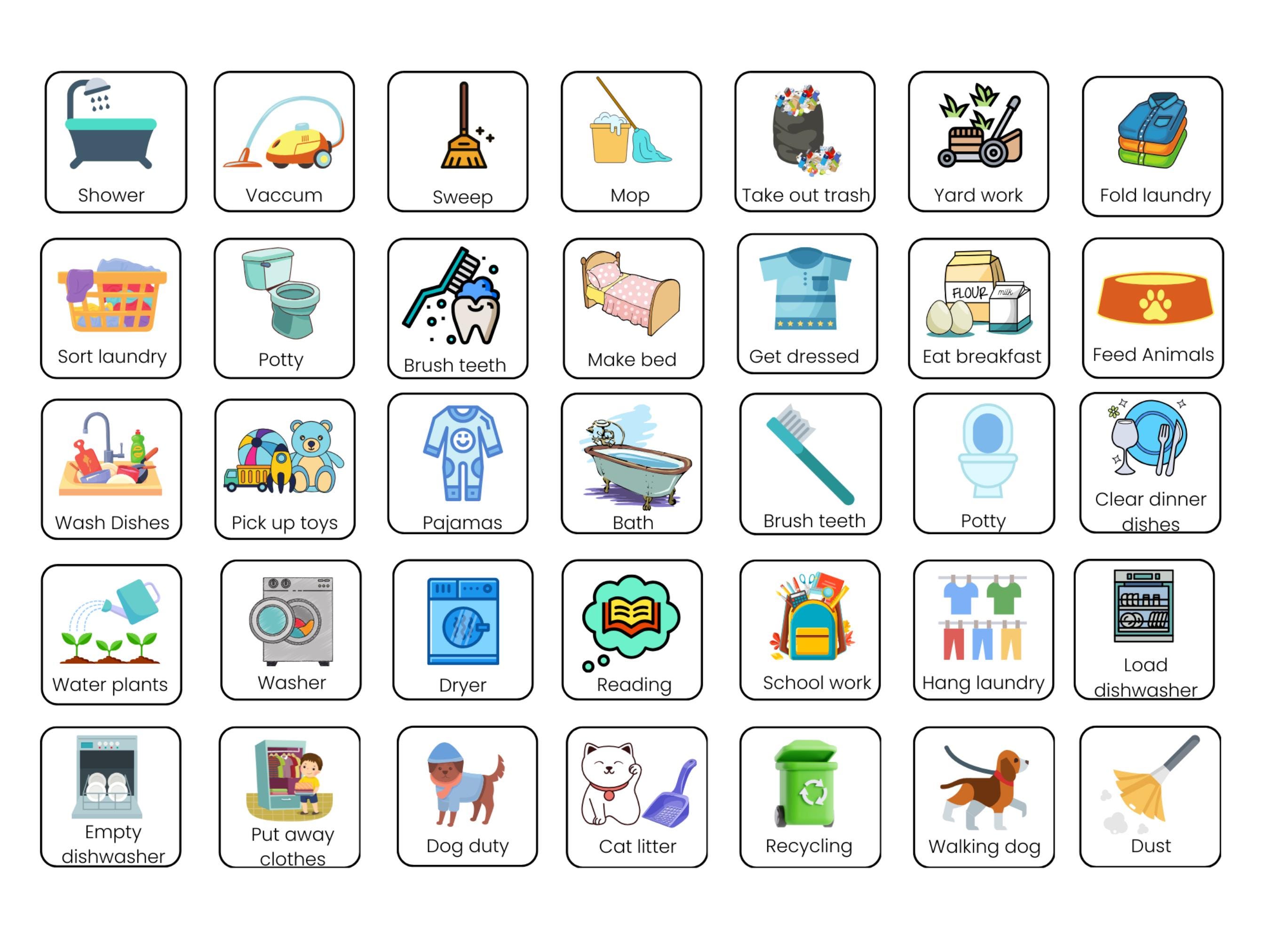 Kids Daily Responsibilities Chart, Printable Daily Routine, Chore Chart ...