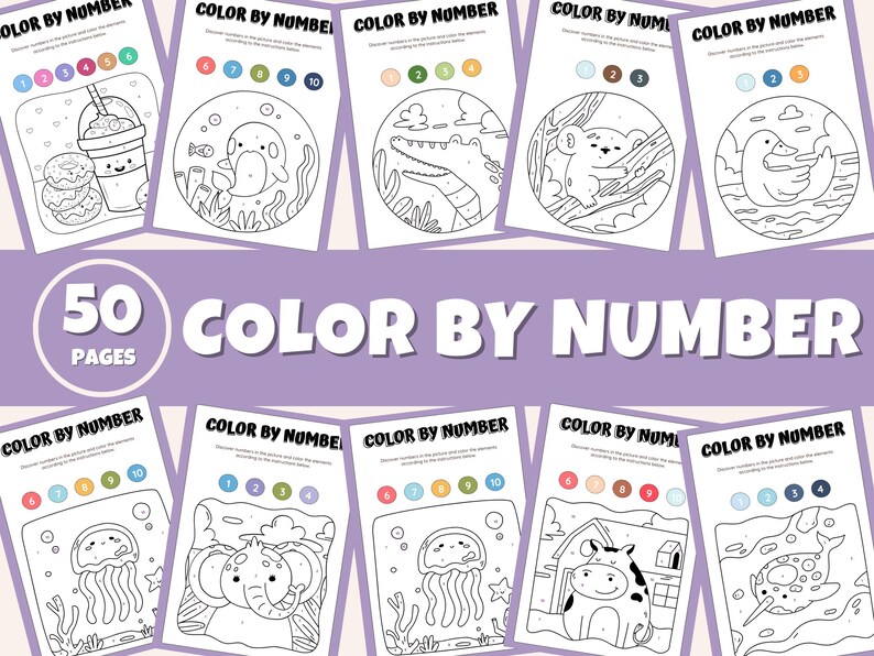 Color by Numbers Activity Pack for Kids | 50 Fun Printable Worksheets ...