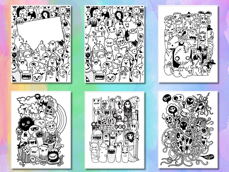 Printable Doodle Coloring Pages, Cute Monster Doodle Coloring Pages ...