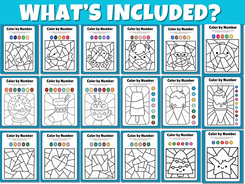 Color by Numbers Activity Pack for Kids | 57 Fun Printable Worksheets ...