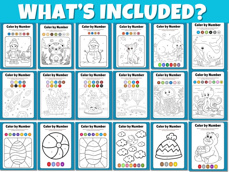 Color by Numbers Activity Pack for Kids | 57 Fun Printable Worksheets ...