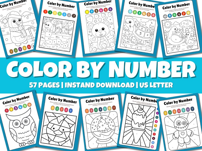Color by Numbers Activity Pack for Kids | 57 Fun Printable Worksheets ...