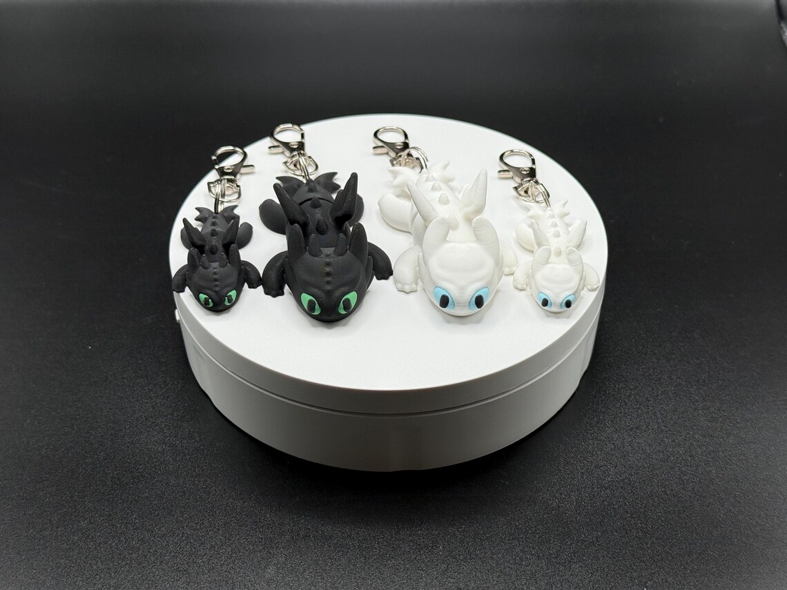 3d Printed Night Fury and Light Fury Flexi Keychains - Etsy